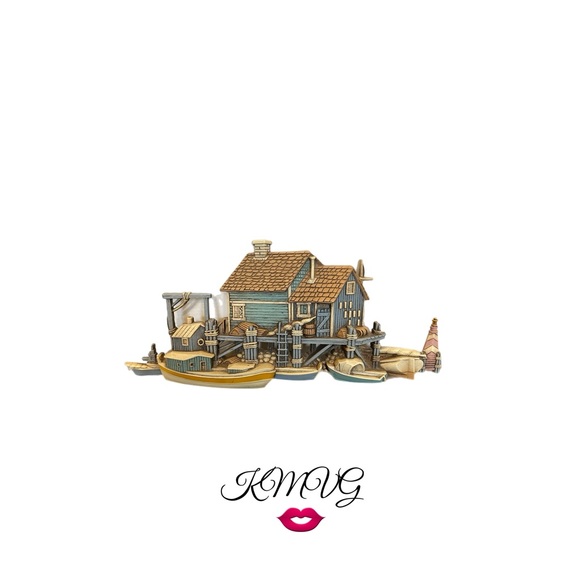 Burwood | Accents | Vintage Fishing Boat Dock Village Wall Hanging 3d ...
